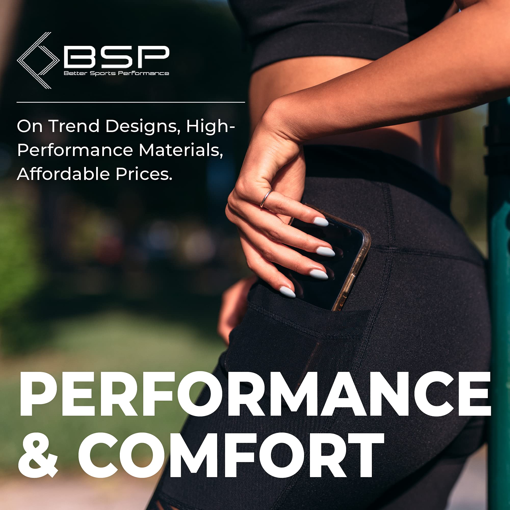 BSP Better Sports Performance Womens Workout Leggings - Womens Workout Pants with Mesh Pockets & Tummy Control, High Waist Workout Leggings for Women