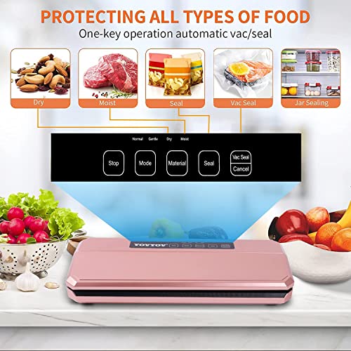 YOVYOV Vacuum Sealer Machine, 80kPa Vacuum Sealer Machine with Starter Kits, Vacuum Air Sealing System for Food Preservation, Dry & Moist Food Modes, Compact Design (Rose Gold)