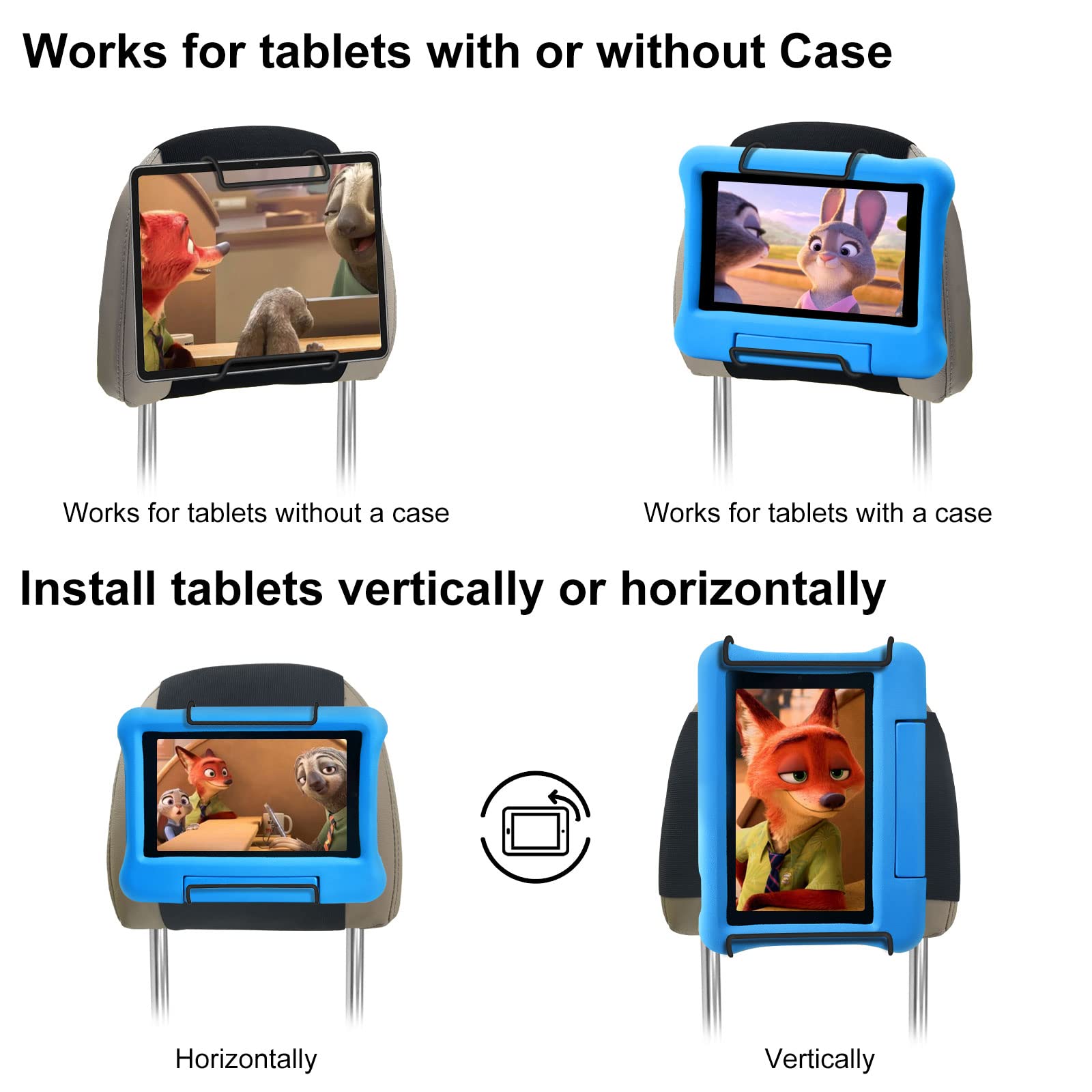 Car Headrest Mount Holder, Tablet Holder for Kids in Back Seats, with Adjustable Strap & Anti-Slip Silicone Holding Clamp, Fits All 10-12.9" Tablets