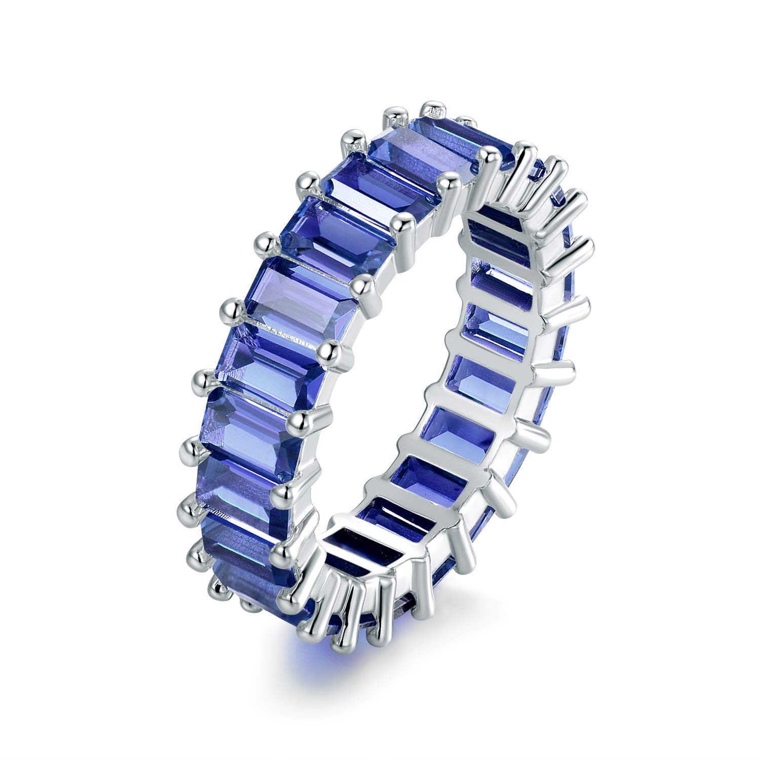 Barzel Created-Emerald Eternity Ring For Women 18K White Gold Plated Emerald Cut Created Emerald Eternity Wedding Band (Emerald, 8)