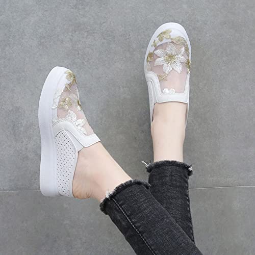 Casual Women's Non Slip Flowers Solid Color Slip On Thick Sole Breathable Work Single Casual Athletic Shoes for Men