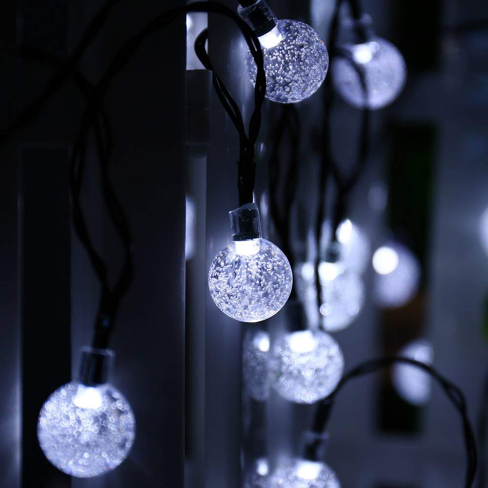 LYHOPE Solar Outdoor String Lights, 35.6ft 60 LED Crystal Ball Waterproof Solar Powered Globe Lights for Garden Patio Yard Holiday Party Decoration (Cool White)