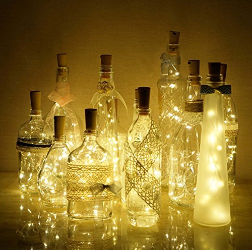 Decorman 10 Pack Solar Powered Wine Bottle Lights, 10 LED Waterproof Copper Cork Shaped Lights for Wedding/Christmas/Outdoor/Holiday/Garden/Patio/Yard/Pathway Decor (Warm White)