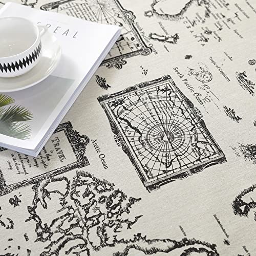 LOONELO World Map Cotton Linen Tablecloth,Antique Map Printed Tablecloth,Washable Retro Style Rectangle Table Cover for Dinner,Party,Picnic,Home Decor (55.1X98.4 inch)