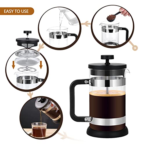 TBGENIUS French Press Coffee Maker 21 oz, Cold Brew Heat Resistant Thickened Borosilicate Coffee Pot, Coffee Presses 600 ml, Tea and Frothed Milk Press (Black,21Ounce)