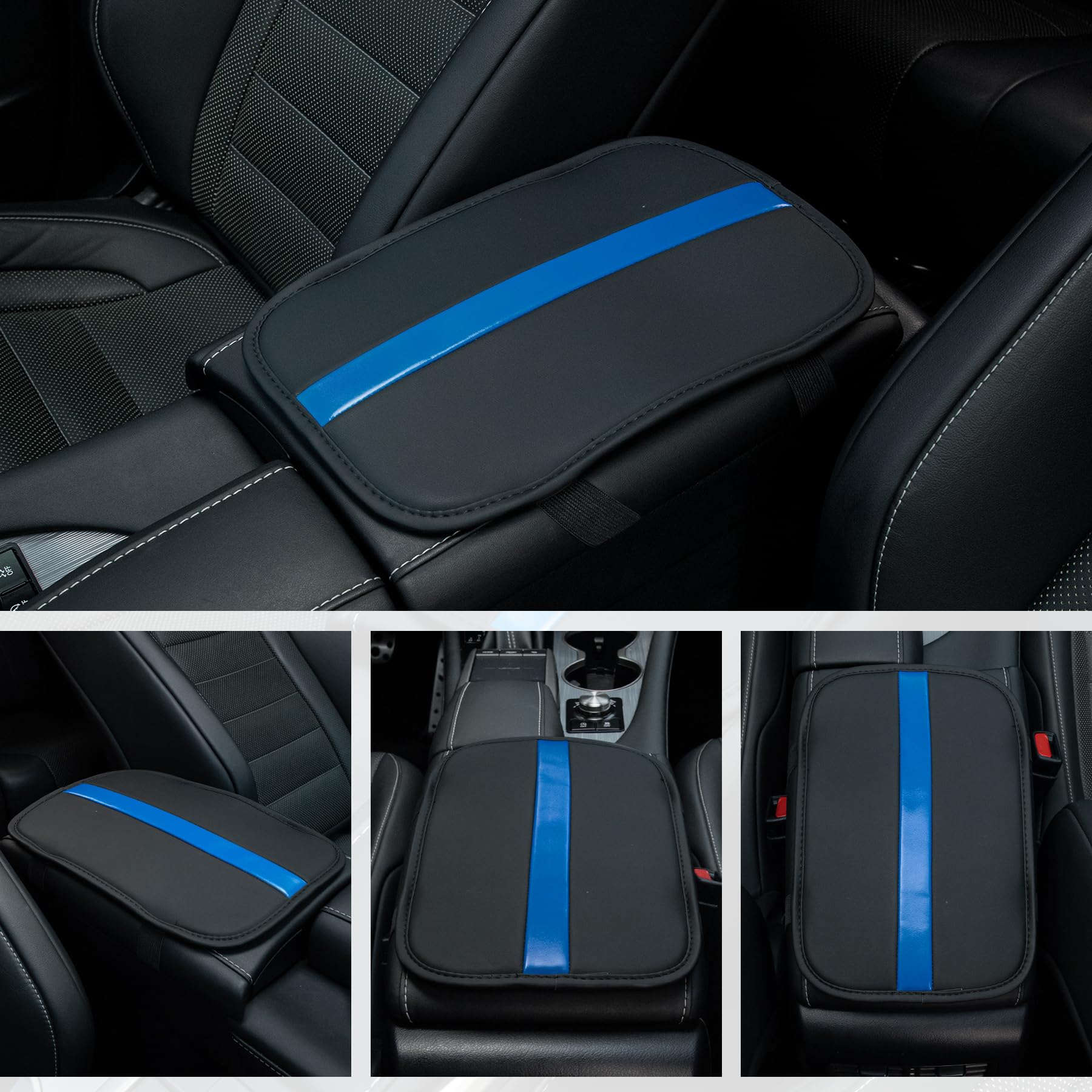 BJSIA Car Armrest Storage Box Mat, Fiber Leather Auto Center Console Cover, Car Arm Rest Cover Accessories Interior Protection for Most Vehicle, SUV, Truck, Car(Blue