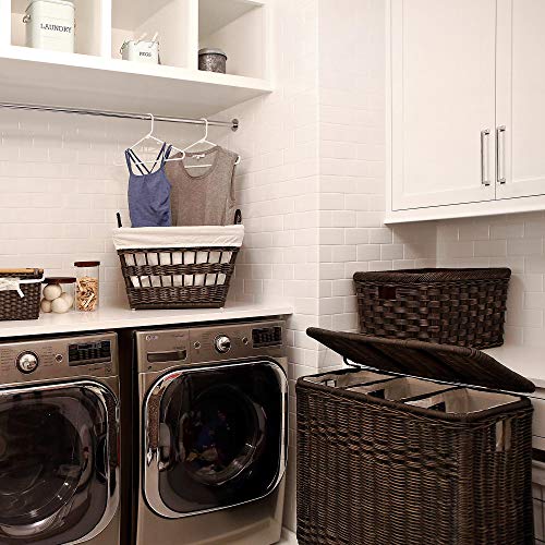 The Basket Lady 3-Compartment Wicker Laundry Sorter Hamper, 30 in L x 15 in W x 28 in H, Antique Walnut Brown