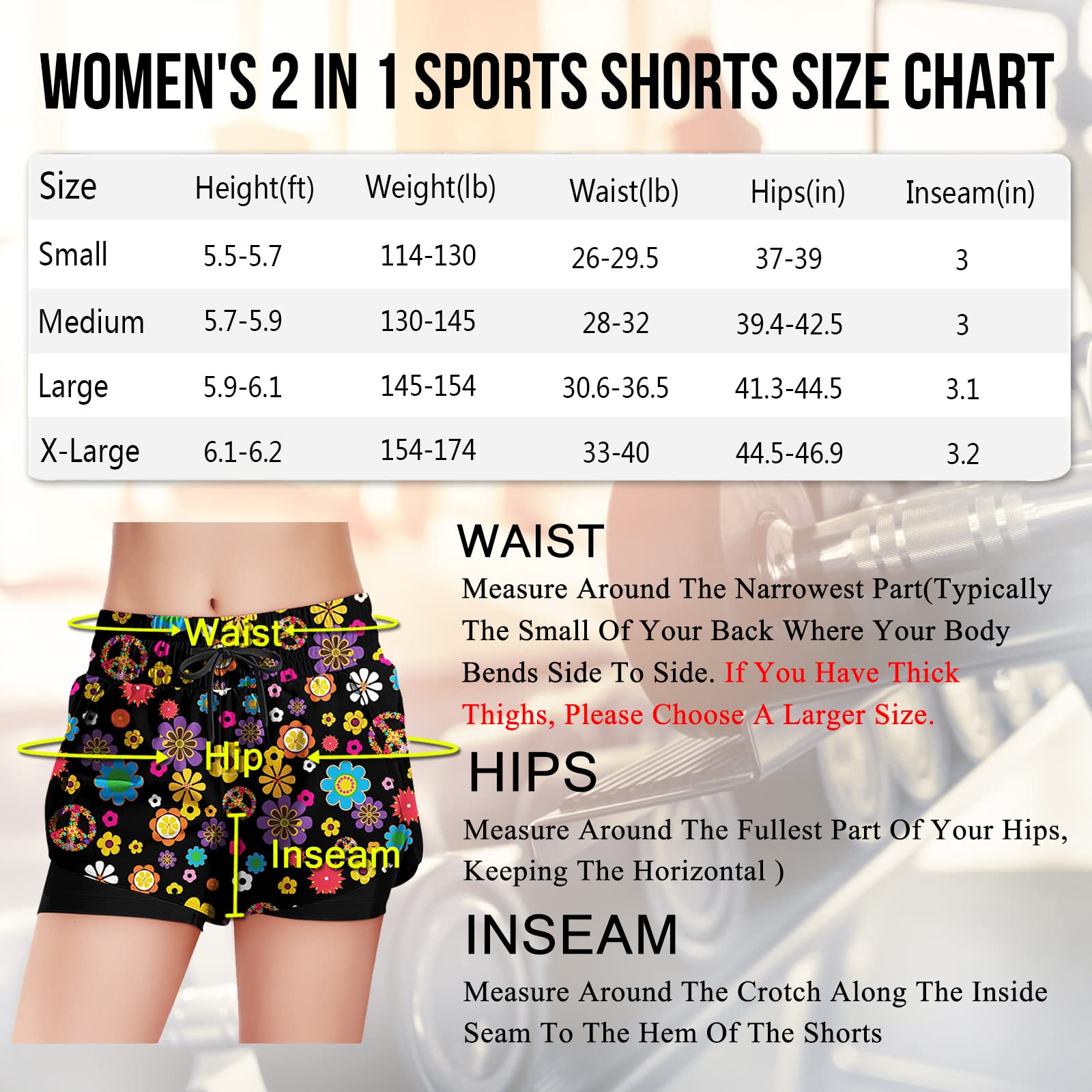 CHILL·TEK Women's 70's Groovy Flowers 2 in 1 Athletic Running Shorts with Liner Quick Dry Workout Yoga Gym Shorts with Phone Pocket