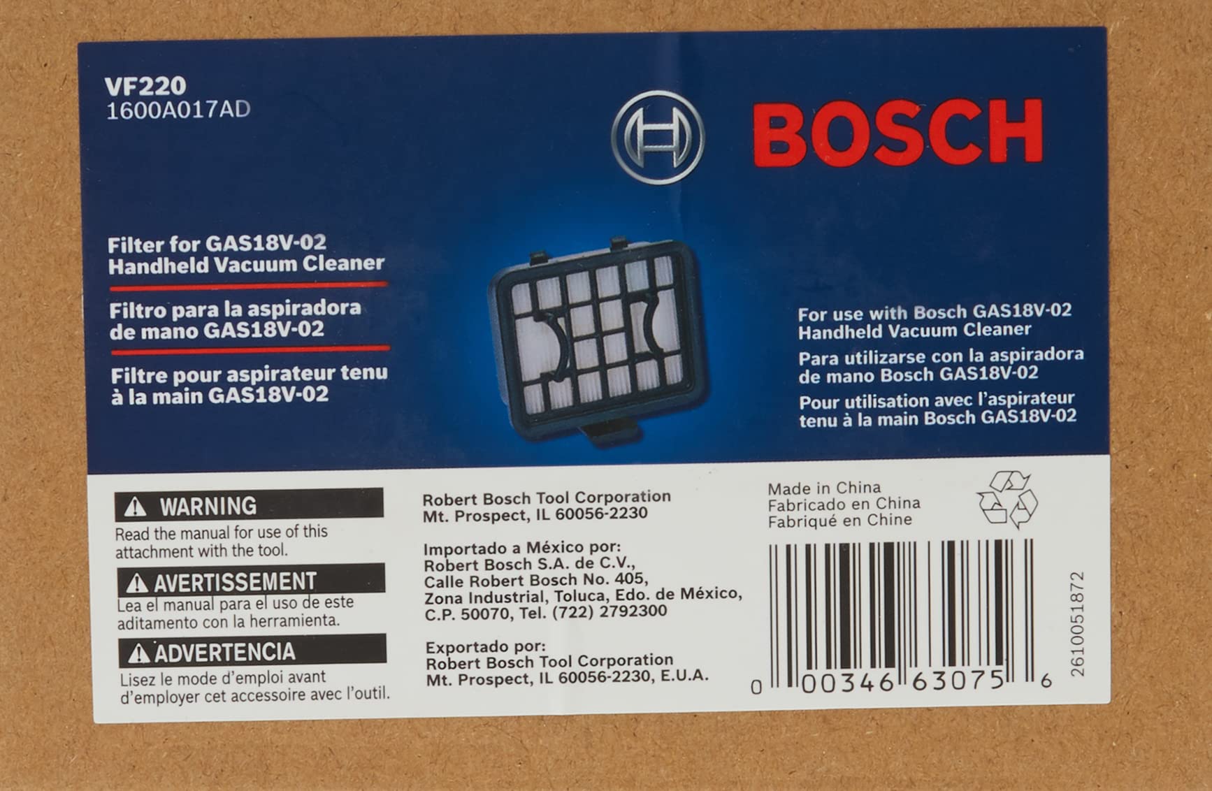 BOSCH VF220 Filter For 18V Handheld Vacuum Cleaner
