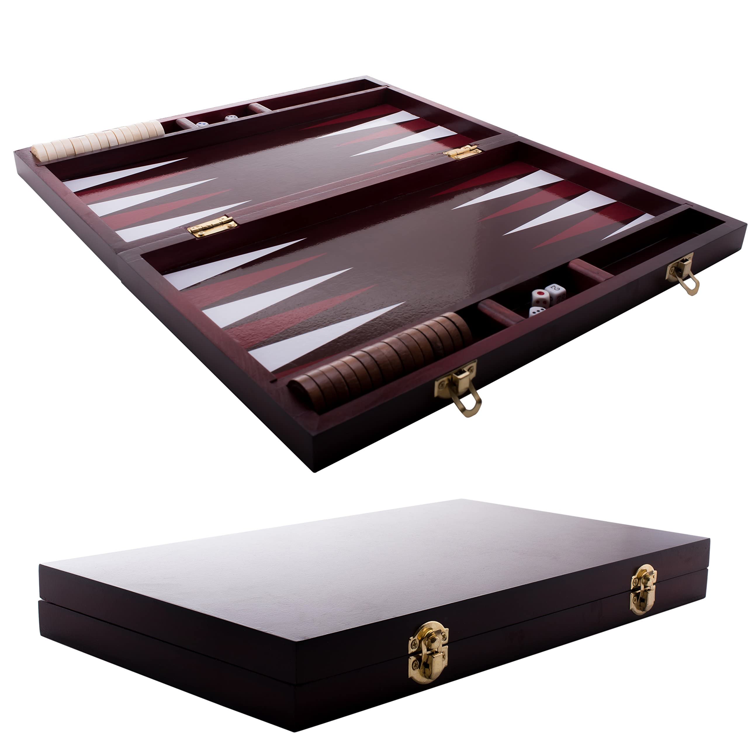 Backgammon Set by Classic 14" Folding Wooden Board Game with 30 Checkers, Doubling Cube, Dice