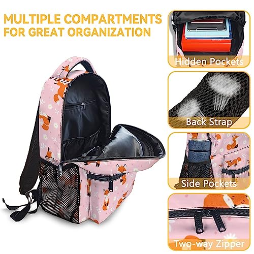 Homexzdiy Cute Fox Backpack for Girls Boys, 16" Pink Backpacks for School, Kawaii Lightweight Bookbag for Kids Students