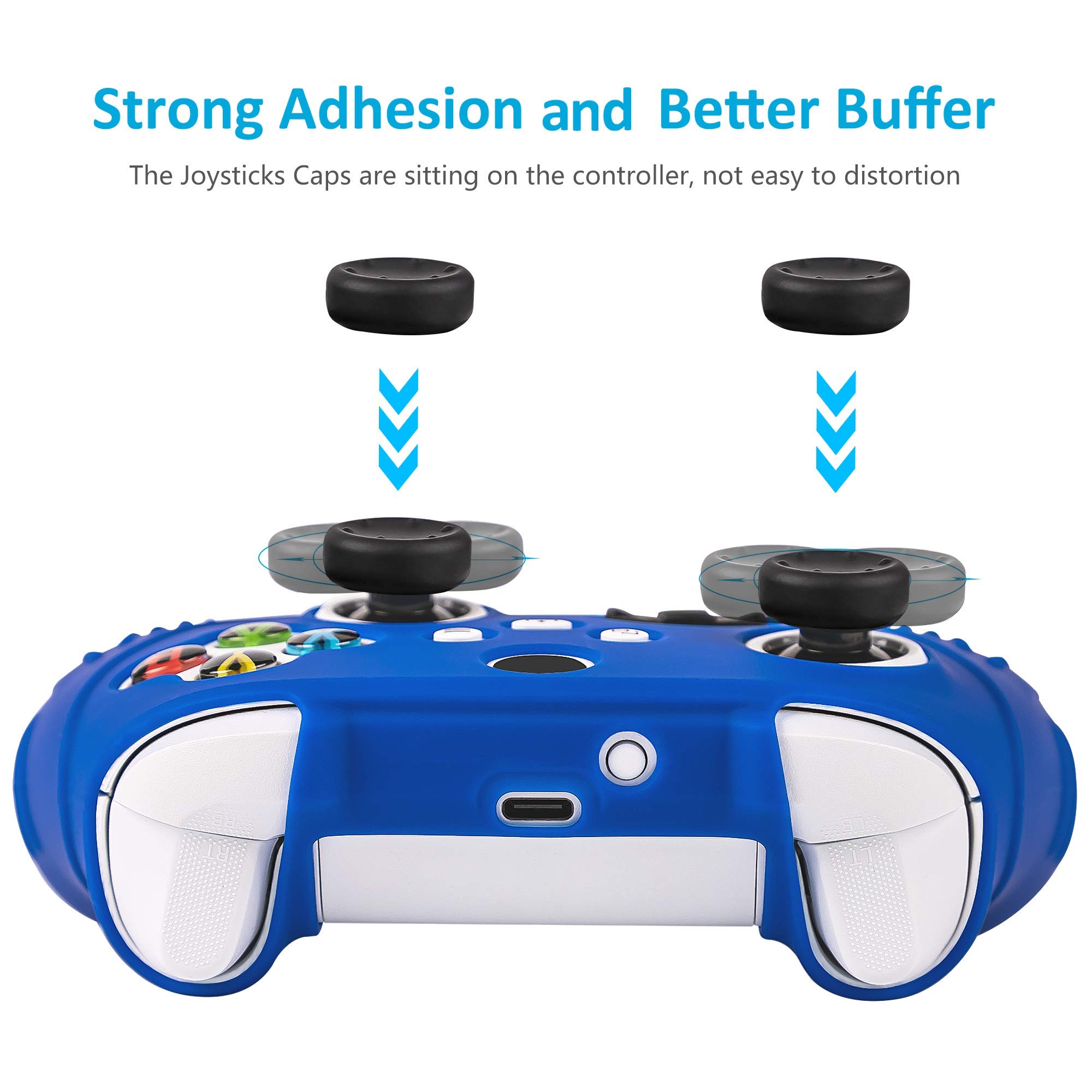 CHIN FAI Silicone Skin Grip Cover for Xbox Series X Controller, Anti-Slip Protective Case fits Xbox Series X/S Controller with 4 Thumb Grips (Blue)