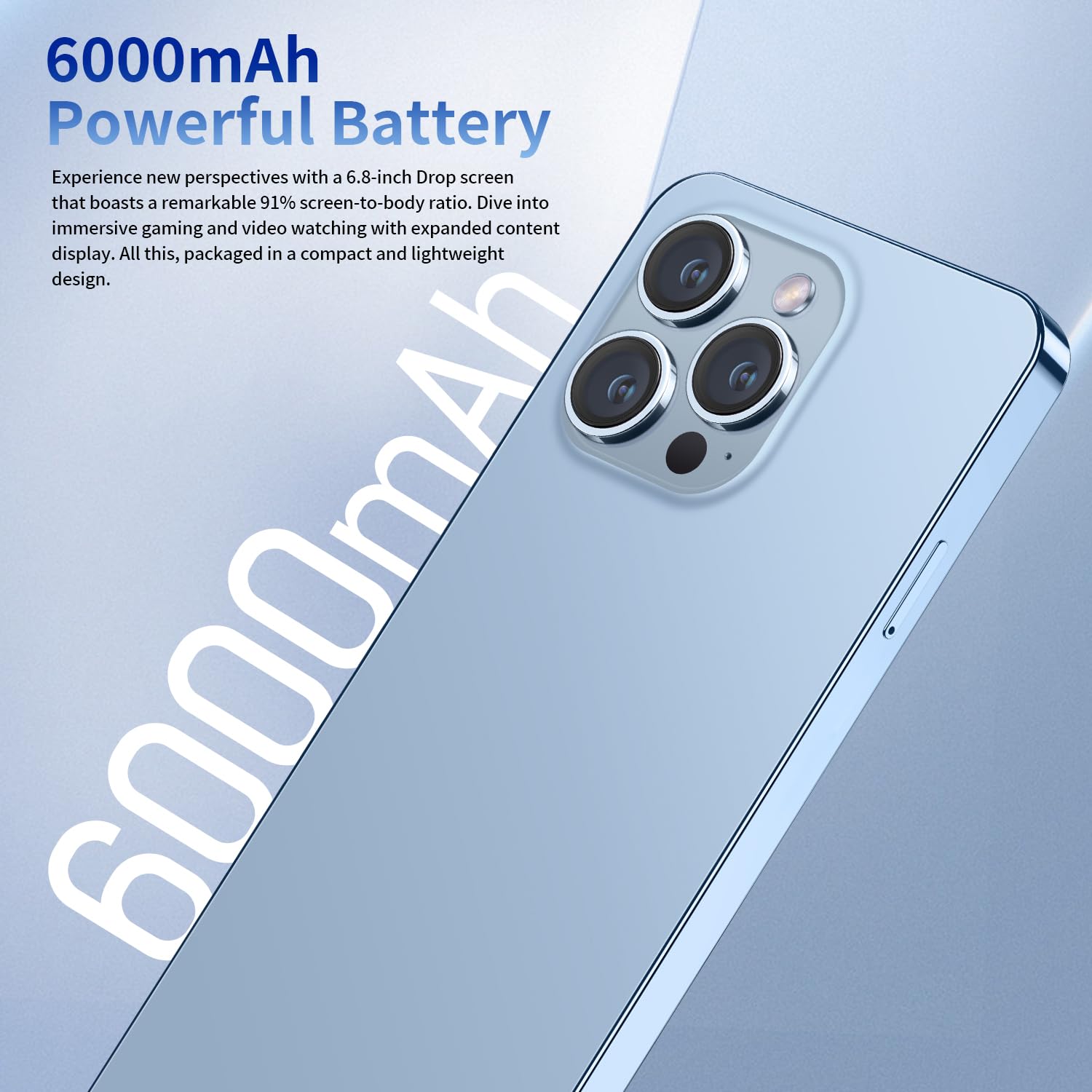 BLACKCYBER i14Ultra Max Unlocked 5G Cellphone Android Smartphone Mobile Phone, 8GB RAM, 512GB ROM, 1TB Expandable, 6.8 "FHD Screen 6000mAh Battery, 48+13MP Camera, Dual Sim Card (White)