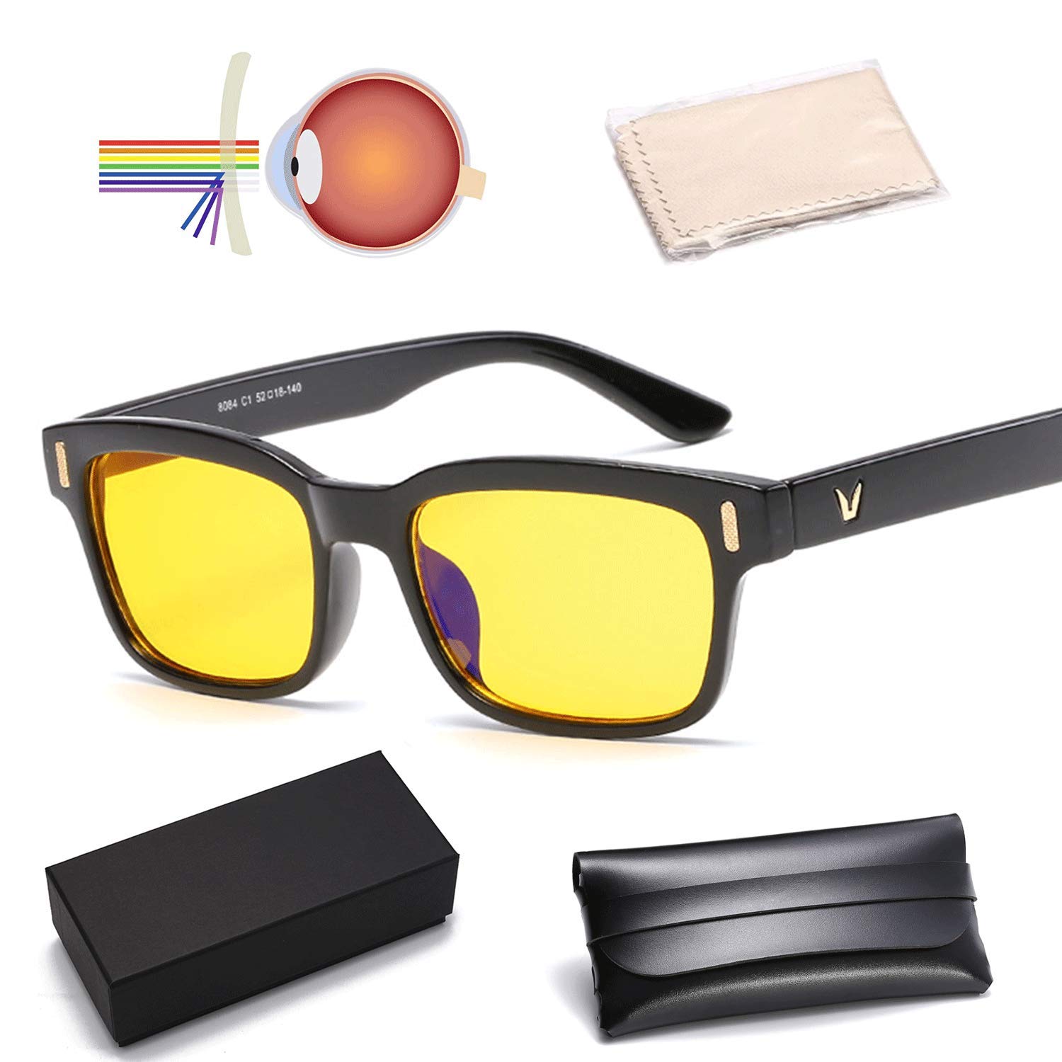 Blue Light Blocking Glasses, Computer Reading/Gaming/TV/Phones Glasses, Anti Eyestrain & UV Glare/Filter Ray Lens, Sleep Better for Women Men - Yellow Lens