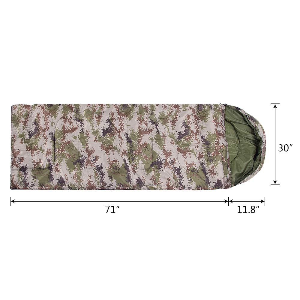 Boshen 3 Season Waterproof Sleeping Bag 82.7" x 29.5" with Carry Bag-2.2Ibs Ultralight 41℉-68℉ Envelope Sleeping Bag Hollow Cotton Filled for Adults Kids Camping/Hiking/Backpacking (Digital Camo)