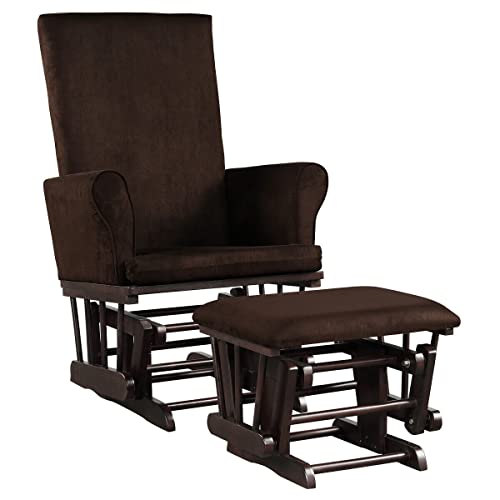 Premium Comfort Practical Rocking Chair Solid Wood Construction, Incredibly Smooth Quiet Gliding Baby Nursery Relax Chair Glider Ottoman Set with Cushion Brown