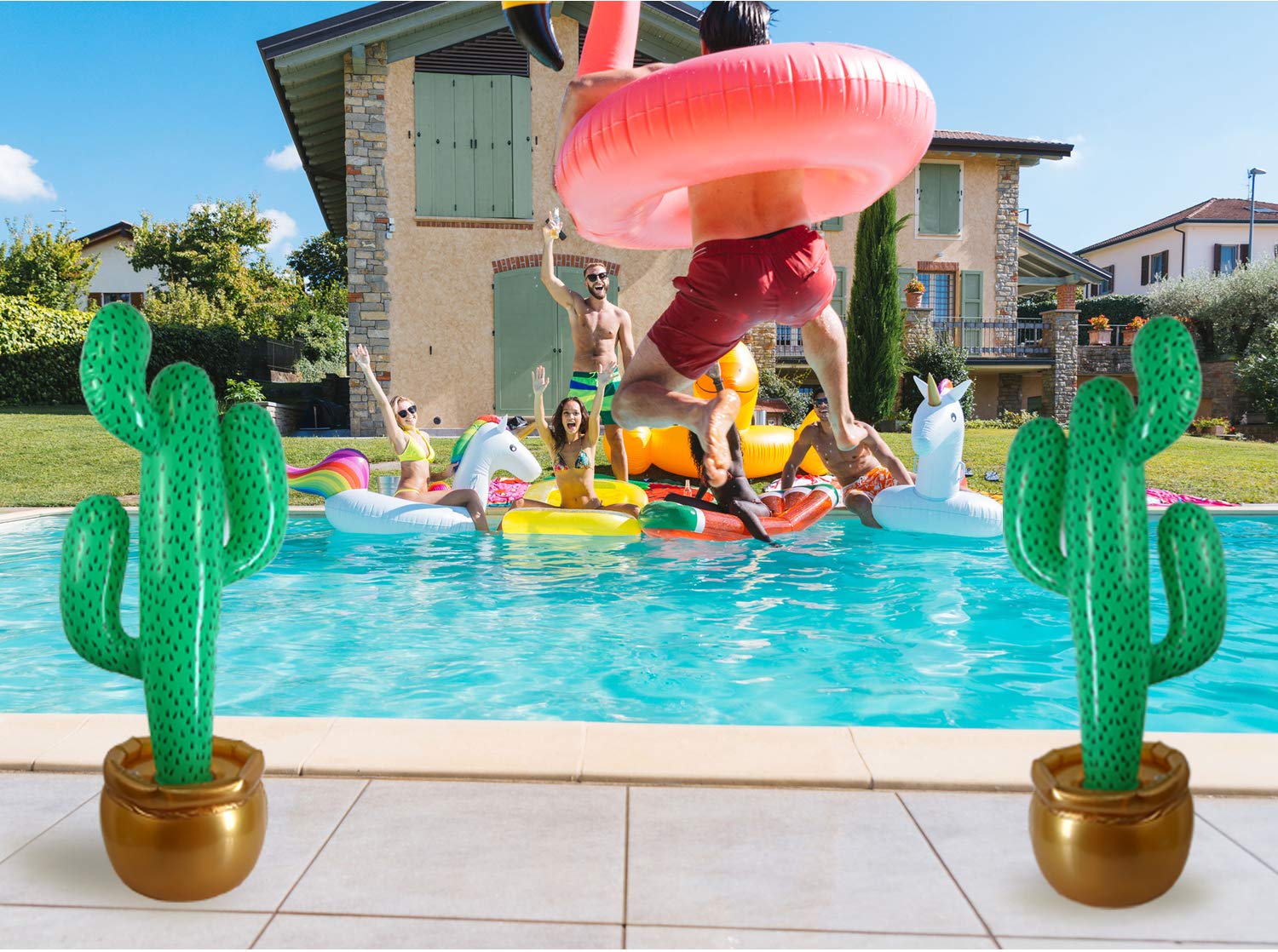 GiftExpress 2 Pack Inflatable 36" Cactus Prop Décor for Mexicano Fiesta Theme Party Decorations, Cinco De Mayo Prop, Hawaiian Pool Party, Desert Western Cowboy Theme Party (36" - 2 Pack)