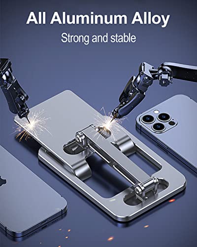 Folding Cell Phone Stand, Adjustable Desktop Phone Holder Dock Compatible with Phone 14 13 12, Plus, Pro, Pro Max, Samsung Galaxy S22 S10, 4-10 inch Tablet (Silver)