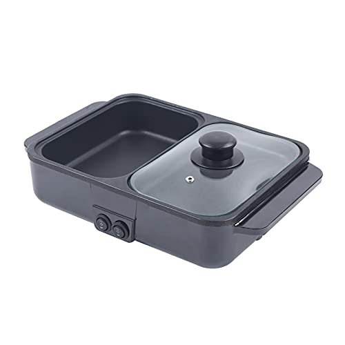 Electric Grill with Hot Pot, 2 in 1 Indoor Non-Stick Electric Hot Pot and Frying Pan,Independent Dual Temperature Control for Korean BBQ, Steaks, Shabu Shabu and Noodles/2319 (Color : Black)