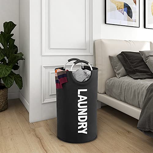 ZERO JET LAG 82L Large Laundry Basket Collapsible Fabric Laundry Hamper Tall Foldable Laundry Bag Handles Waterproof Washing Bin Clothes Bag Travel Bathroom College Essentials Storage (Black, L)