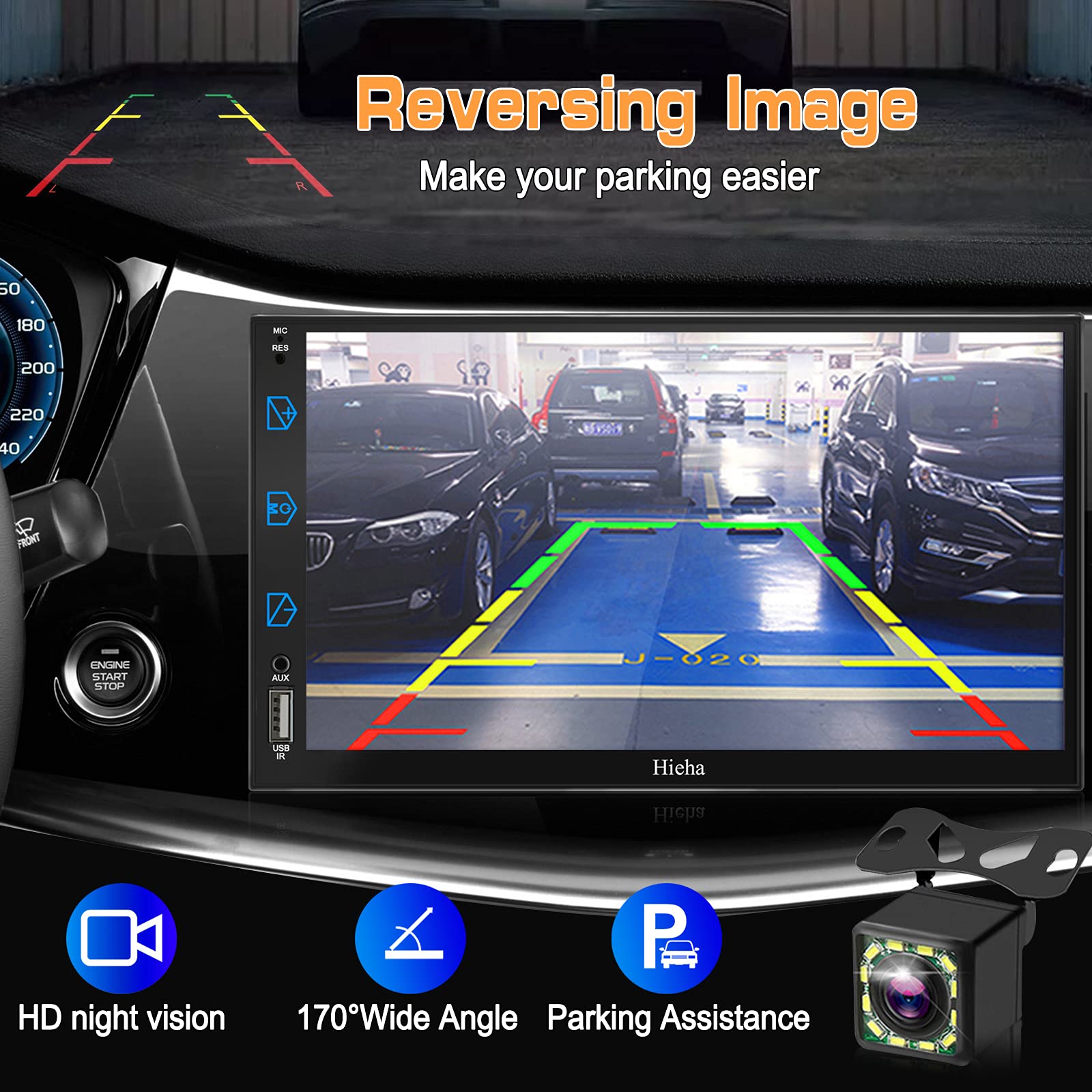 Car Stereo Compatible with Apple Carplay & Android Auto, Hieha 7 Inch Double Din Car Stereo with Bluetooth and Backup Camera, Touch Screen Car Radio with AM/FM, Voice Control, Mirror Link, A/V Input