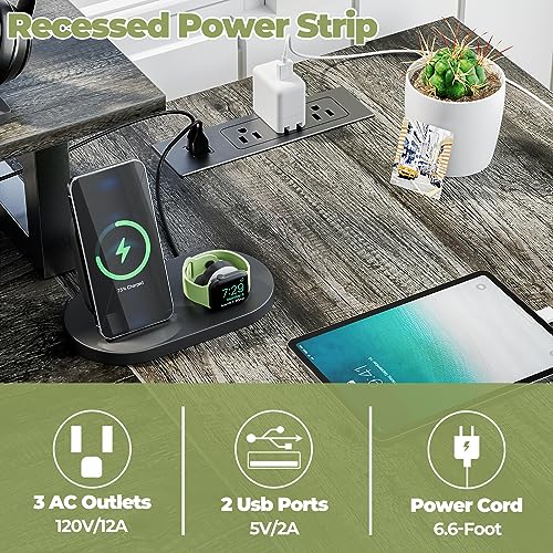 Homieasy L Shaped Computer Desk with Storage File Drawer, Reversible Home Office Desk with Recessed Power Strip and Led Strip, Corner Gaming Desk Work Study Table with Monitor Stand, Black Oak