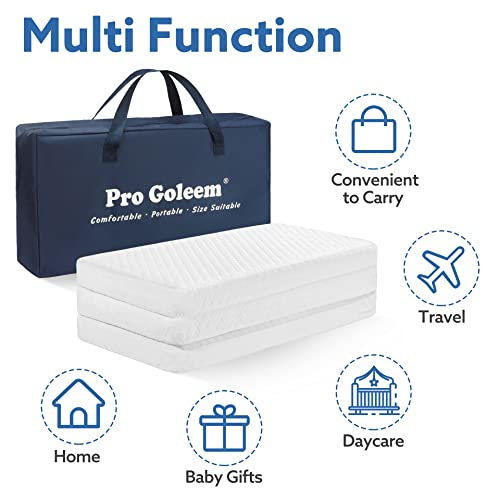 Pro Goleem Pack and Play Mattress, Trifold Fitted Waterproof and Portable Pad Soft Mini Crib Mattress for Toddlers, 38 X 26 X 2.25 Inch
