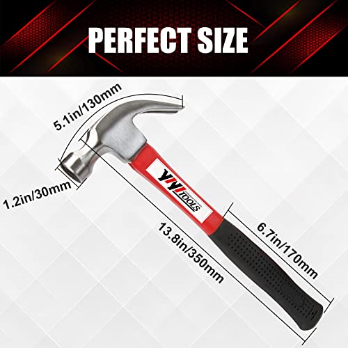 YIYITOOLS Claw Hammer With fiberglass Handle β 16-oz, Red and Black (YY-1-003)