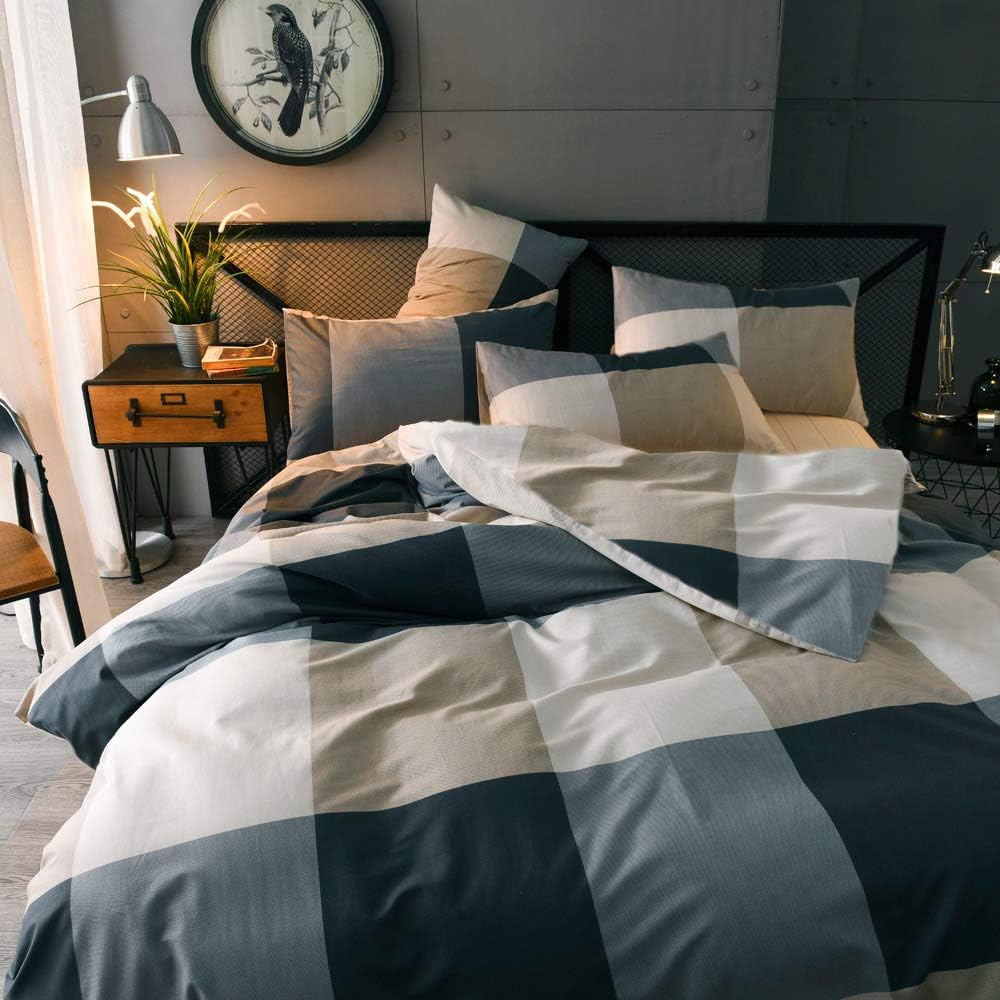 Cotton Striped Duvet Cover Twin Modern Style White Blue Grey Stripe Pattern Comforter Cover Geometric Stripe Bedding Set 1 Twin Duvet Cover with 2 Pillowcases Geometric Stripe Bedding Collection