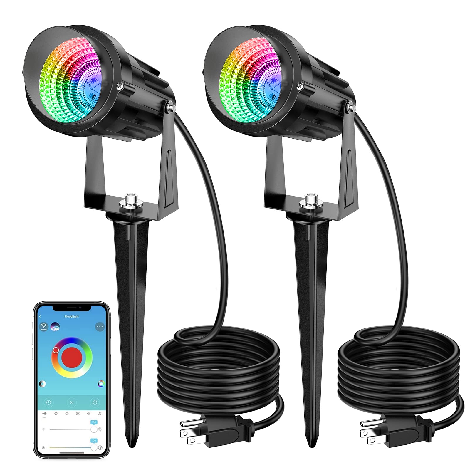 Musuger 1500LM LED High Brightness Outdoor Landscape Lighting 15W RGB Color Changing Landscape Lights Bluetooth Remote Control Spot-Lights with Plug in IP66 Waterproof Flood Light for Garden - 1 Pcs