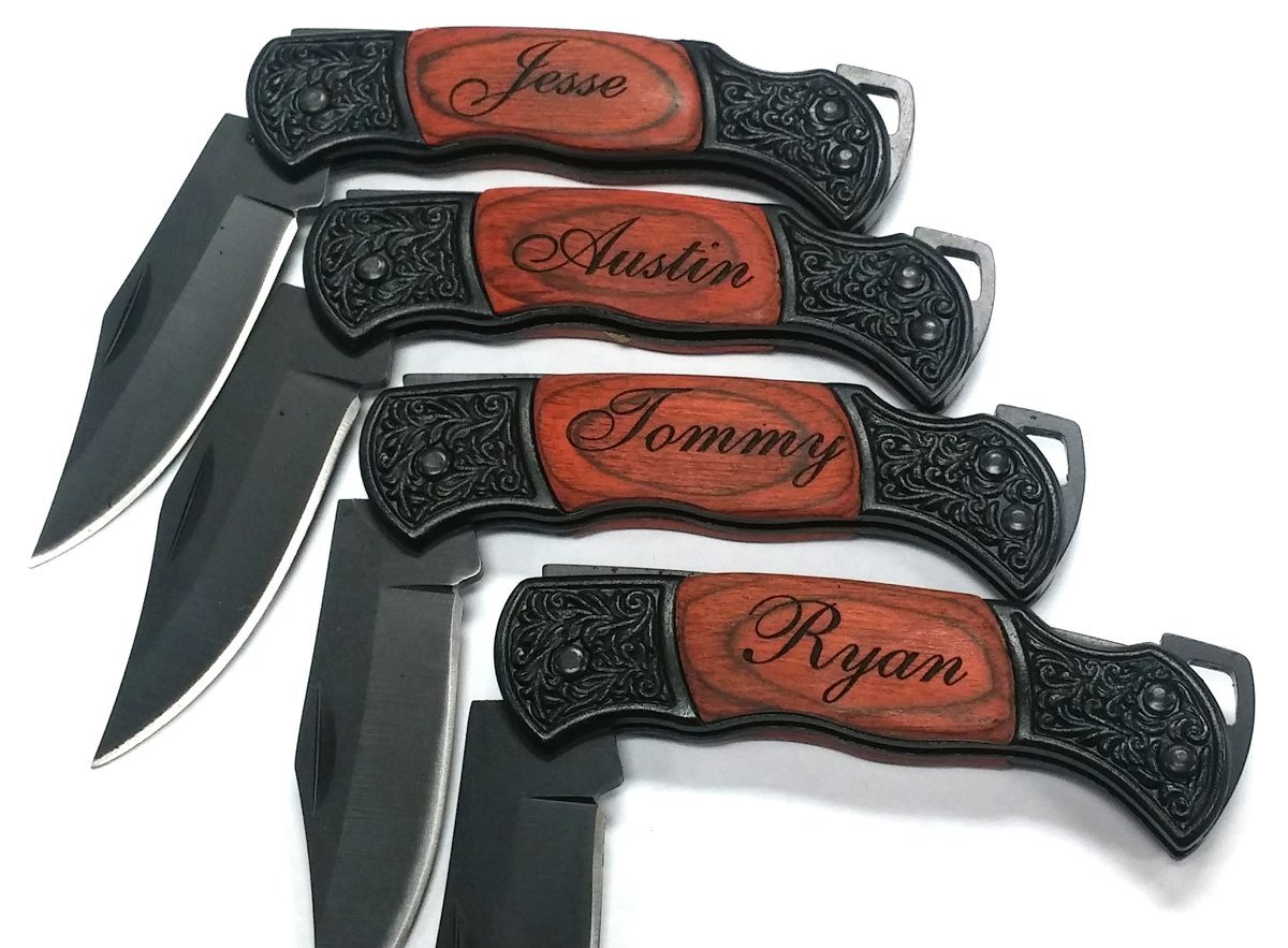Gifts Infinity® Personalized Laser Engraved Pocket Knife Rosewood Handle Groomsmen, Free