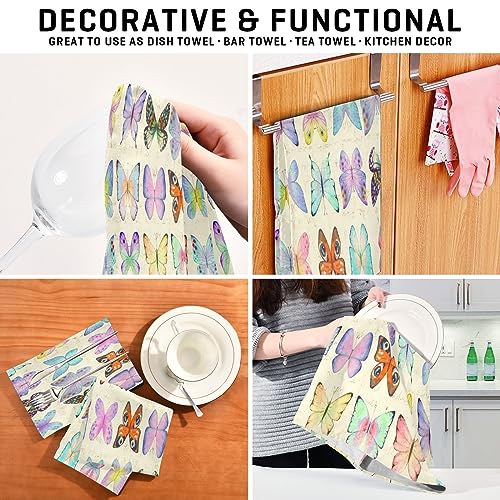 FUGIDOG Kitchen Dish Towels Set of 6, Butterfly Light Beige Ultra Soft Absorbent Kitchen Towels Tea Towels Hand Towels Quick Drying Reusable Cleaning Cloths, 18 x 28 inch