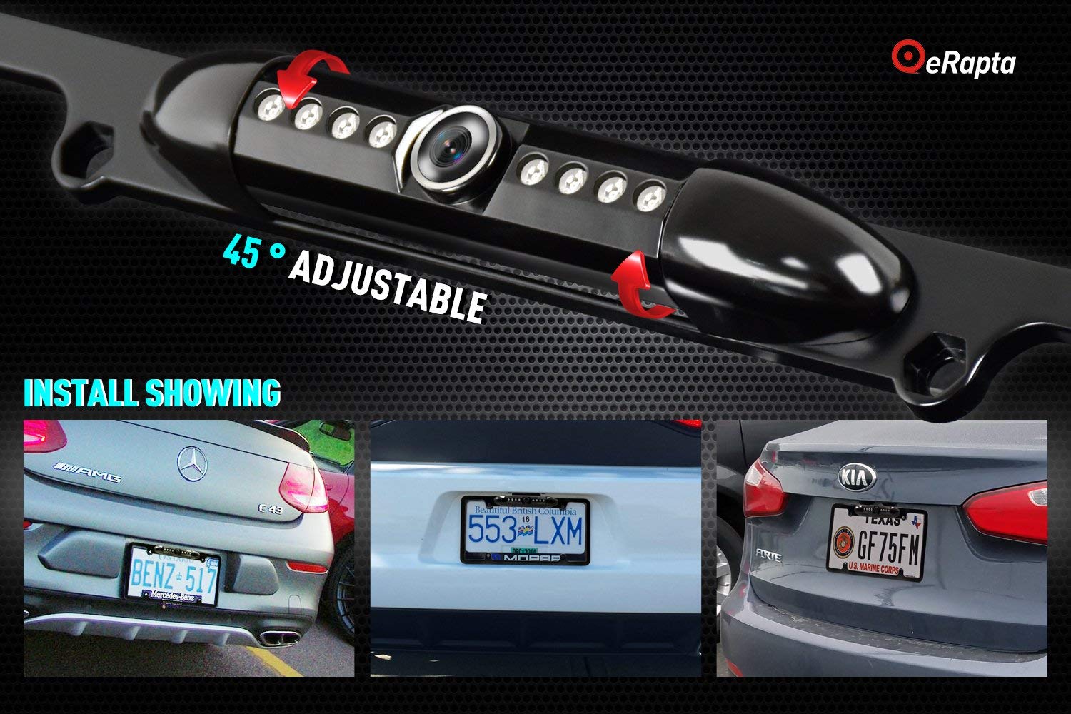 Backup Camera Car Dash Security Sensor Camera License Plate Frame Camera Car Rear View Camera Waterproof Backup Camera led Reverse Camera with 8 LED Night Version Auto Reverse