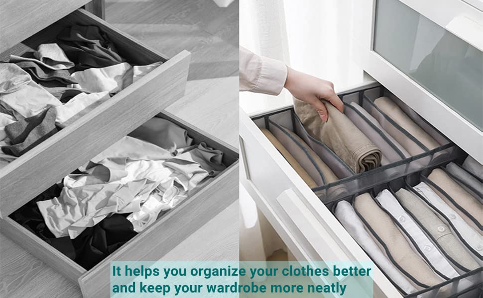 IrbingNii Clothes Organizer for Wardrobe Closet Jeans Pants Organizer Foldable Drawer Clothes Compartment Storage Box(Grey)