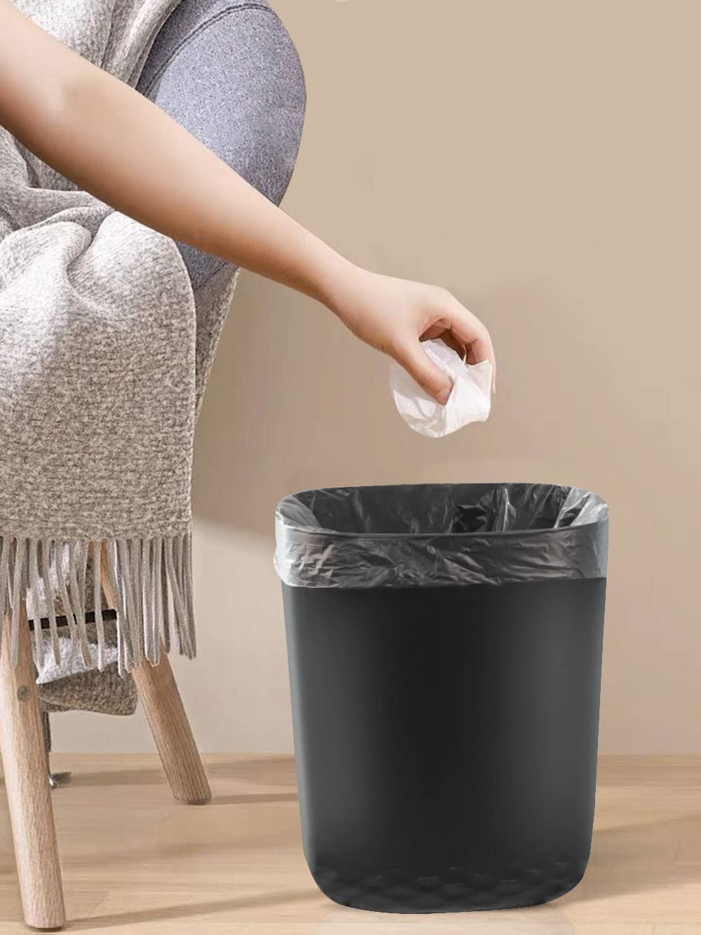 Feisco Small Trash Can for Bathroom with 60 Counts of Trash Bags,2.4 Gallon Bathroom Trash Can Wastebasket Garbage Container Bin for Bathroom Bedroom Kitchen Office (2, Black)