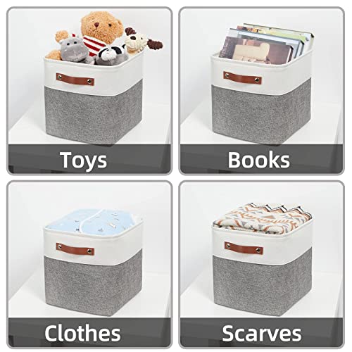 Fabric Cube Storage Bins Baskets 11x11 Cube Storage Bins, Set of 8, Foldable Storage Cube Bin Baskets for Shelves with Handles, Bins for Cube Organizer Home Toy Nursery Closet Bedroom(White Gray)
