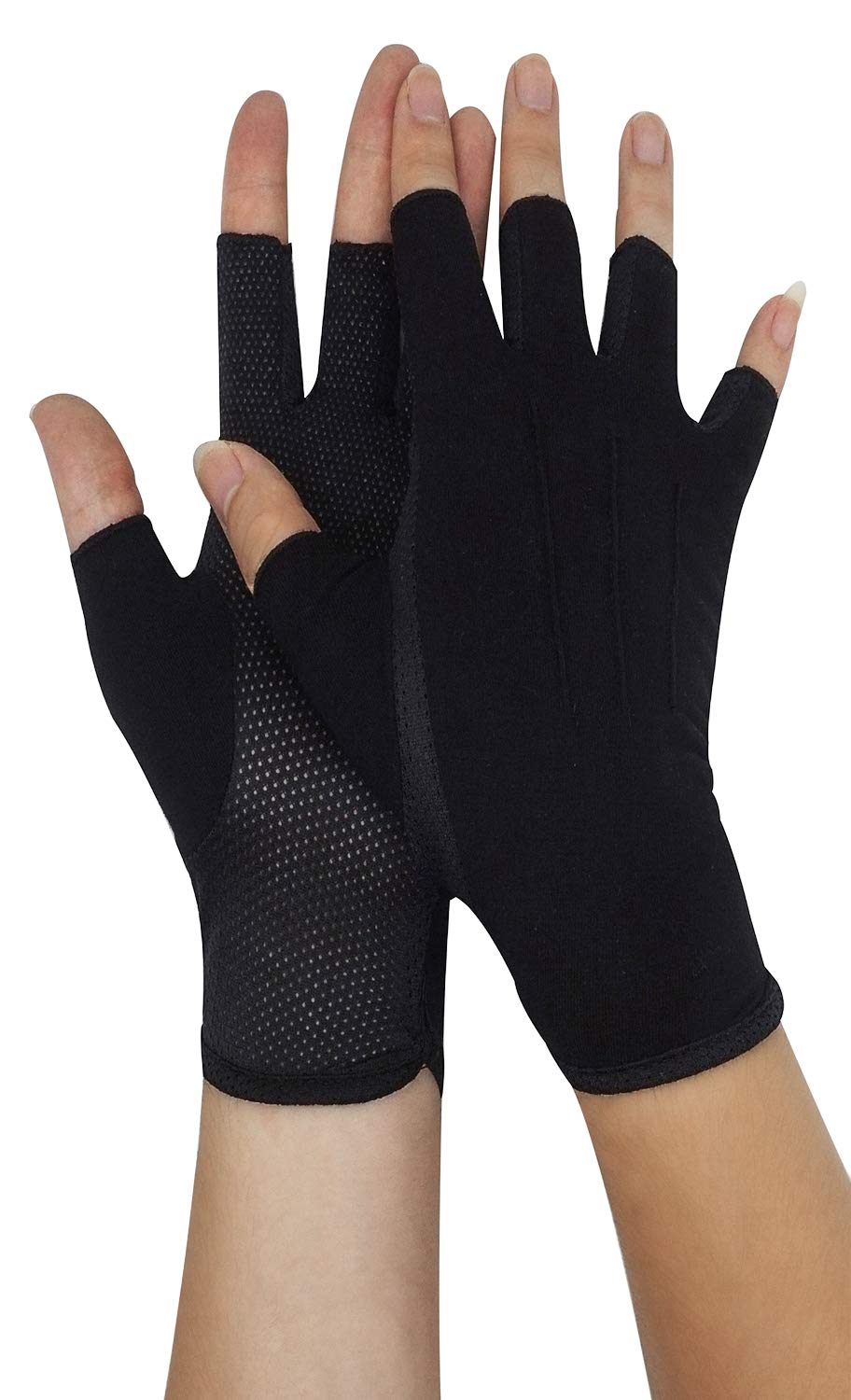 Bienvenu Mens Summer UV Protection Half Finger Outdoor Hiking Driving Cycling Riding Cotton Sunblock Gloves, Black