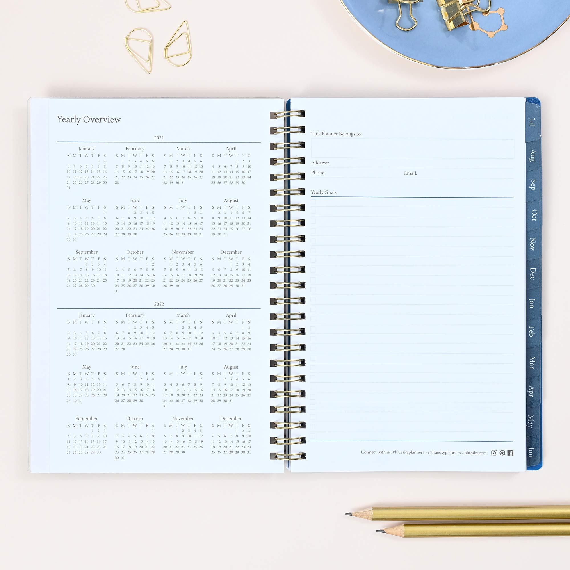 Blue Sky 2021-2022 Academic Year Weekly & Monthly Planner, 5" x 8", Frosted Flexible Cover, Wirebound, Bakah Blue (131969)