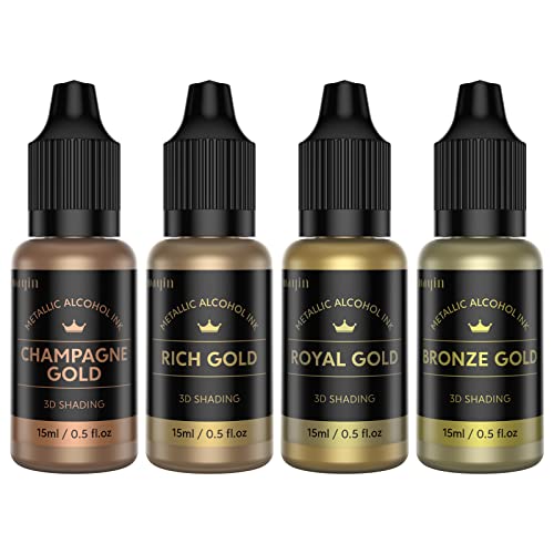Metallic Alcohol Ink Set - Gold Metallic Mixatives Alcohol Pigment, High Concentrated with Extreme Shimmer Alcohol-Based Inks for Epoxy Resin Yupo Tumblers Cups Fluid Art Painting (4 * 15ml/.5 fl oz)