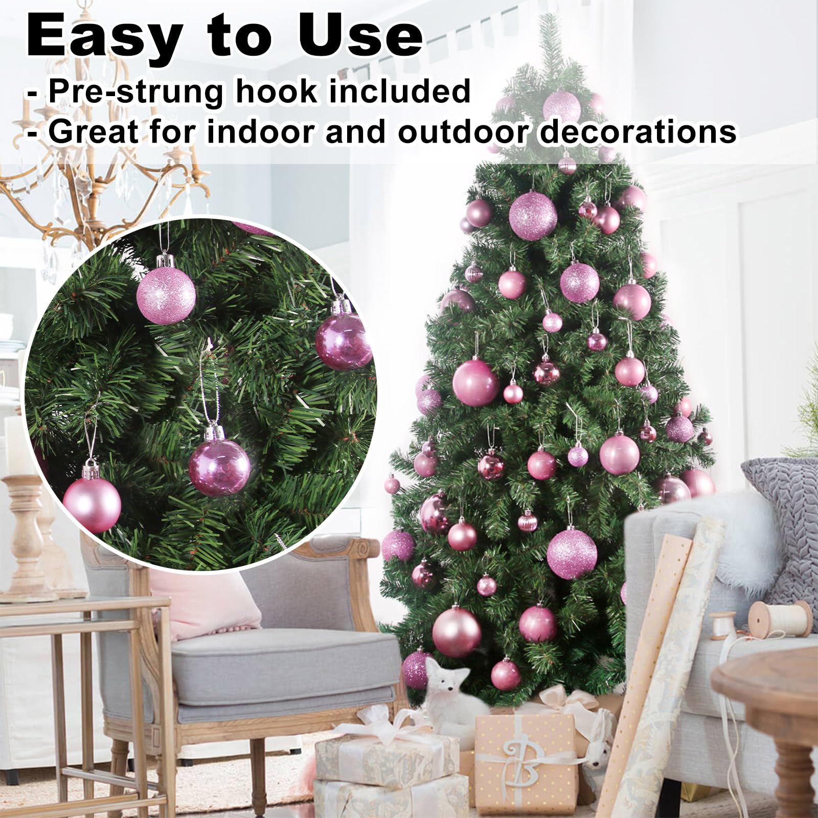 Bubblegun Pink 1.6" Small Christmas Balls Christmas Tree Decoration Ornaments Shatterproof Hanging Balls for Birthday Valentines Day Easter Holiday Wedding Decorations Set of 36pcs