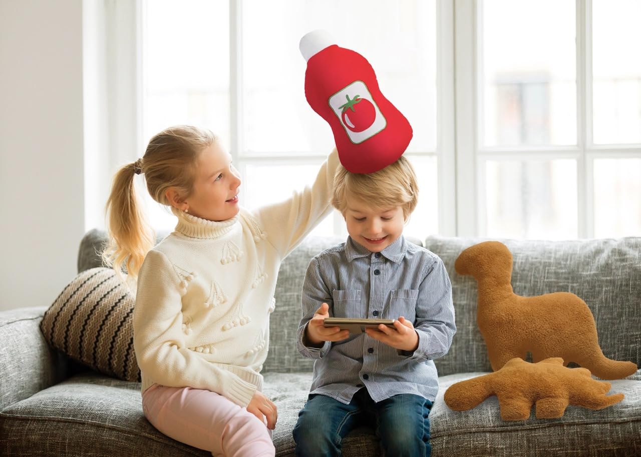 Elmwell Dino Nugget Plush Bundle: Snuggle into Softness with Dino Nugget Duo and Ketchup Pillow Pal β Irresistibly Cozy and Squishy
