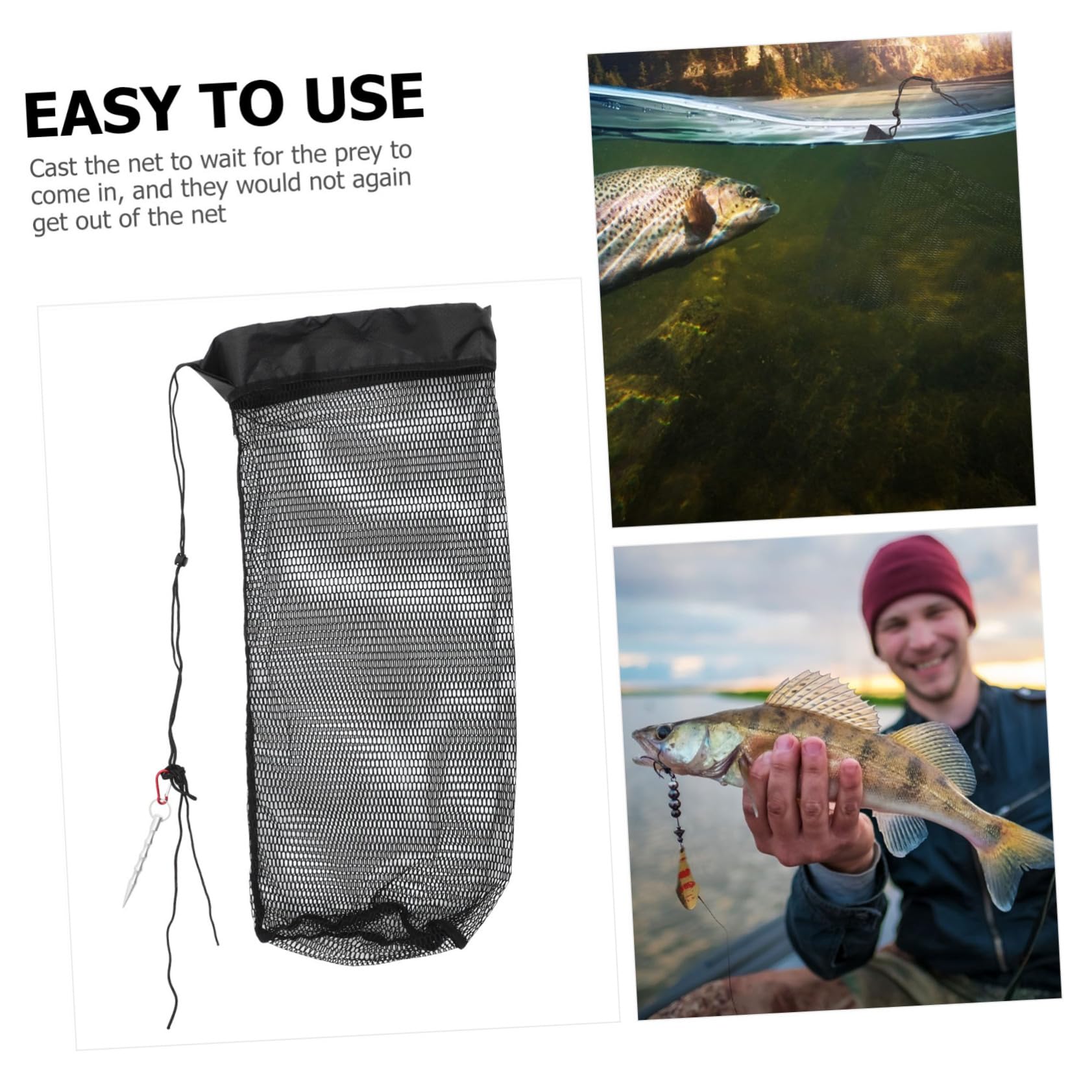 CLISPEED Fishing Tool 1 Set Fishing Net Fish Basket Beam Port Metal Fishing Net Cage Mesh