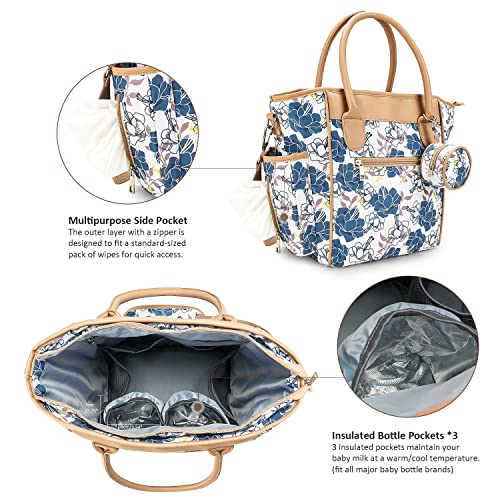 MEYTEILAY Diaper Bag Tote Baby Changing Bag Portable Waterproof Splashproof and Large Capacity with Shoulder Strap(Blue Flower)