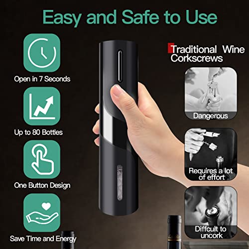 TEBIKIN Electric Wine Bottle opener,Battery Operated Automatic Wine Bottle Corkscrew Opener with Foil Cutter,2 Wine Vacuum Stopper,Wine Pourer for Gift,Home,Party