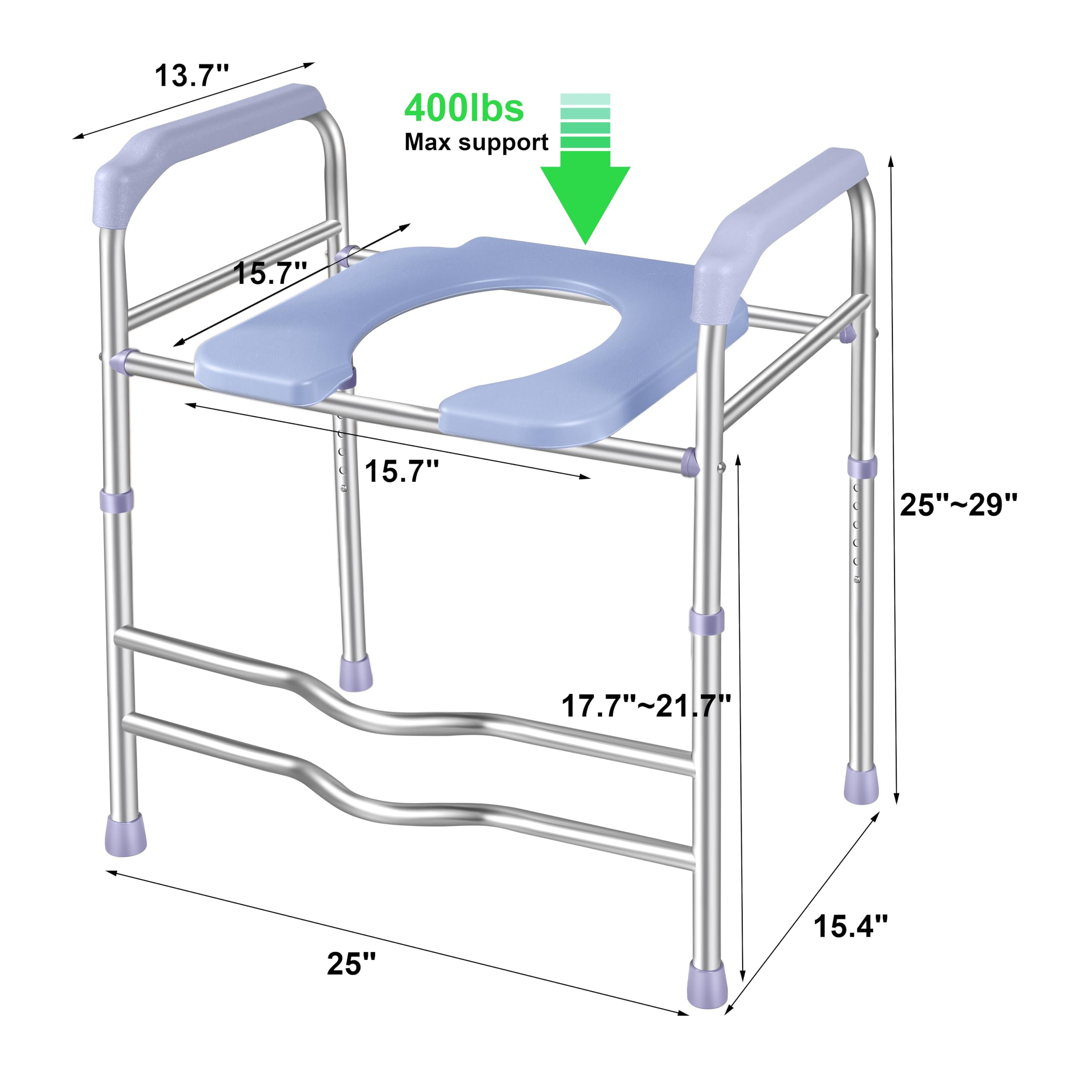 Deewow Raised Toilet Seat with Handles 400lbs, Elevated Toilet Seat Riser Bathroom Stand Alone Toilet Safety Frame for Elderly, Pregnant and Handicap, Adjustable Height, Fit Any Toilet