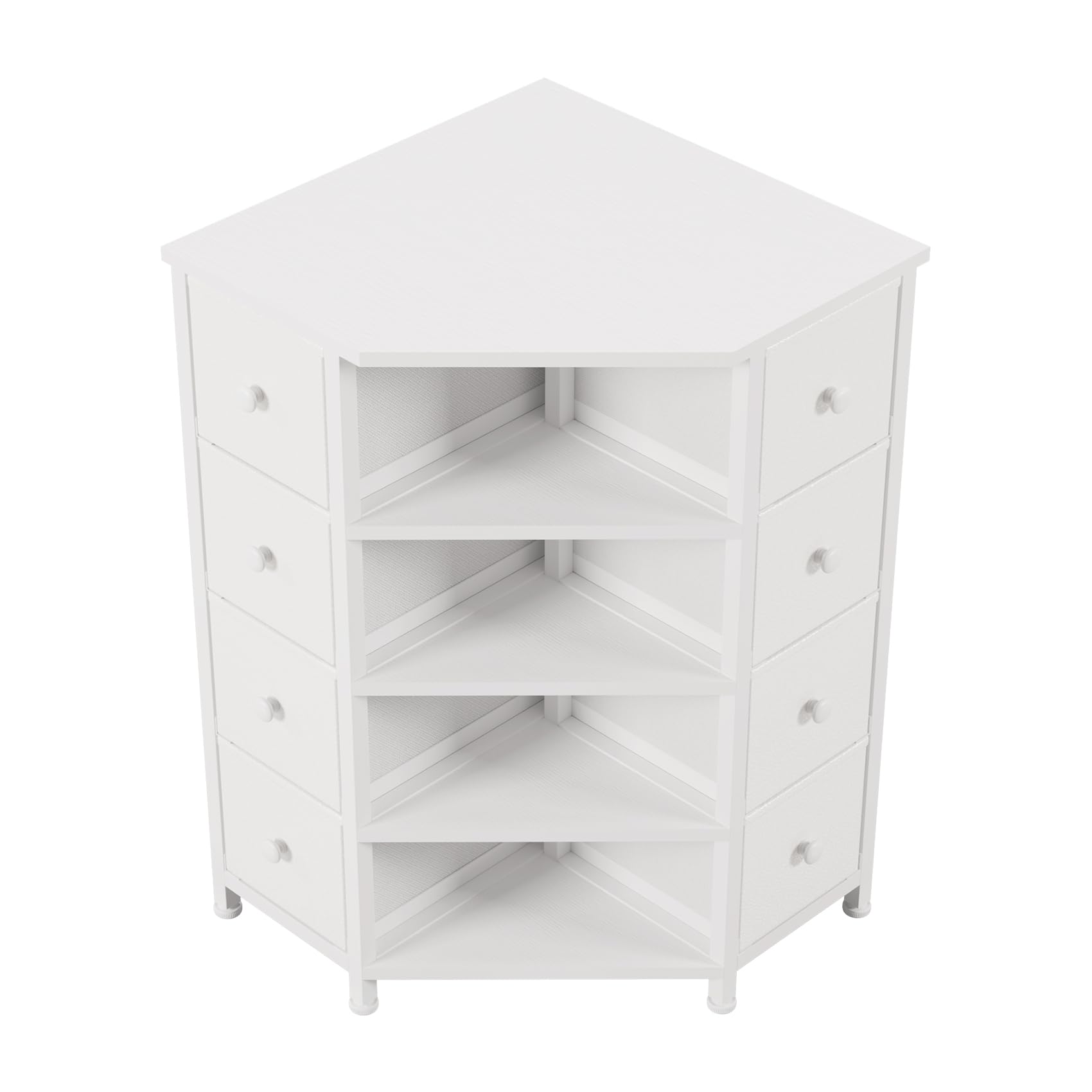 LUMTOK 8 Drawers Corner Dresser with Storage Fabric Drawers and Open Shelves for Small Space,Bedroom,Entryway,Living Room(White)