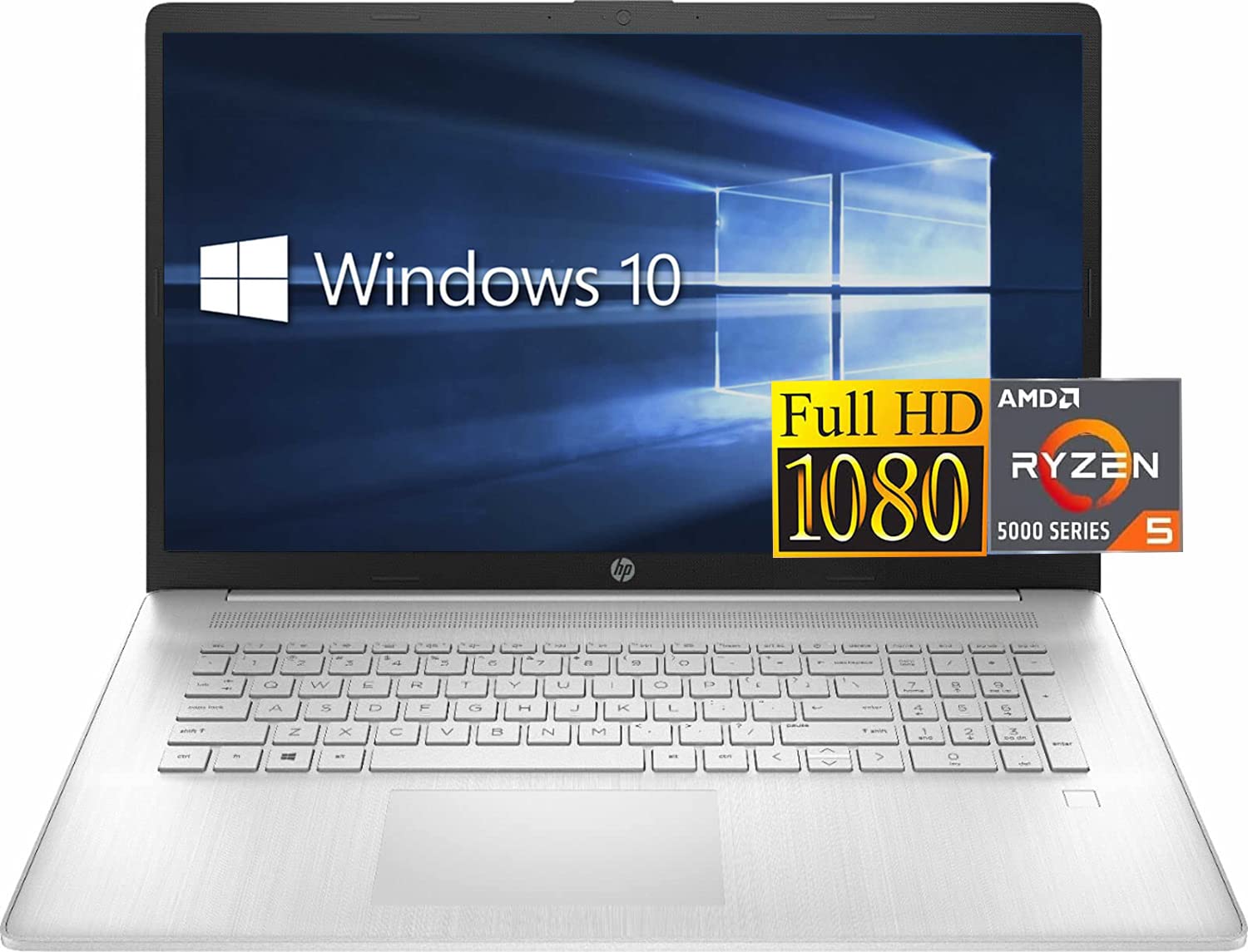 HP Newest 17.3" FHD Laptop, AMD Ryzen 5 5500U, 6-Core up to 4.0GHz, 16GB RAM, 1TB NVMe SSD, USB-C, Numeric Keypad, Fingerprint, HDMI, Webcam, WiFi, Win 10S or Win 11S, Bundle with JAWFOAL