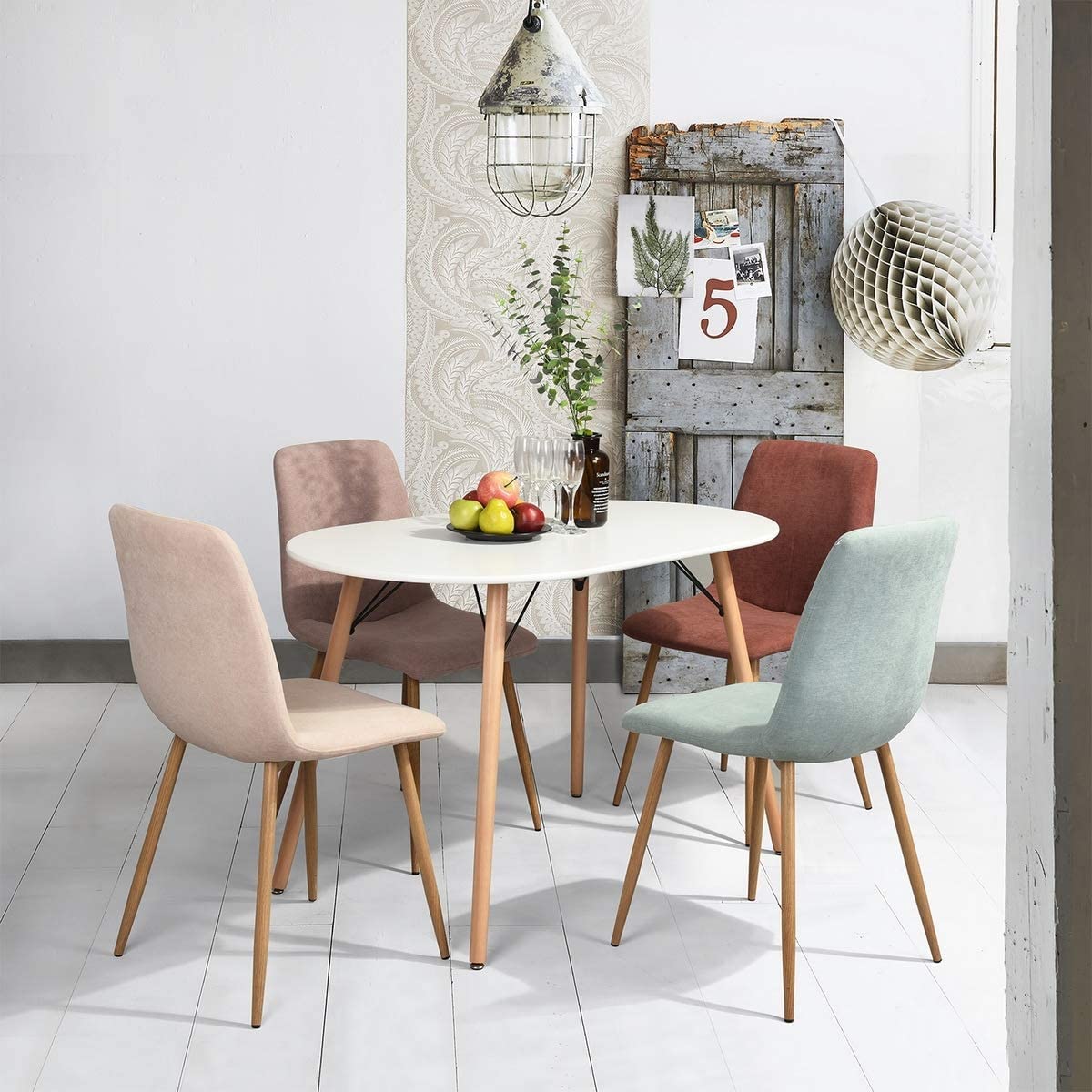 FurnitureR 47.2 Inch Dining Table Minimalist Style Oval Side Desk with Beech Wood Square Legs for Home Kitchen Living Room Corner Small Spaces, White