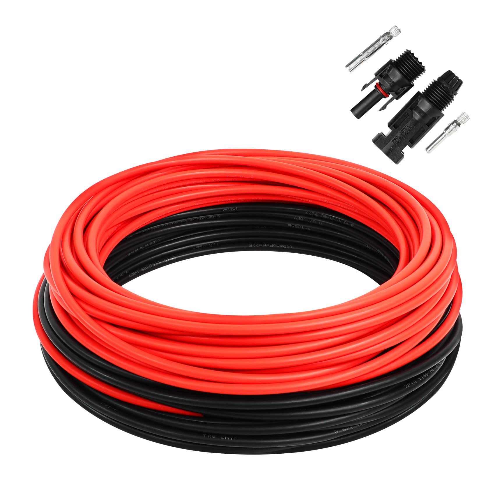 Beendou Solar Panel Cable - 20FT Red & 20FT Black Solar Panel Wire,10 AWG Solar Wire with Female and Male Connector,Solar Wire for Boat Marine/RV Solar Panels/Outdoor,20FT Solar Panel Wiring