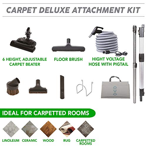 OVO, 550 AW, Compact and Powerful Central Vacuum System, Use with Disposable Filtration Bags only 18 Gal / 4.75L with 30ft Carpet Deluxe Accessory kit Included